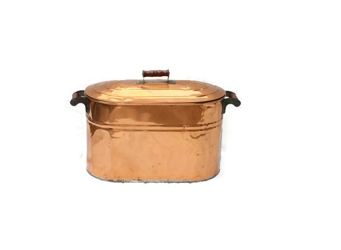 Vintage Copper Tub Wash Basin Boiler ~ Large Copper Firewood Holder ...