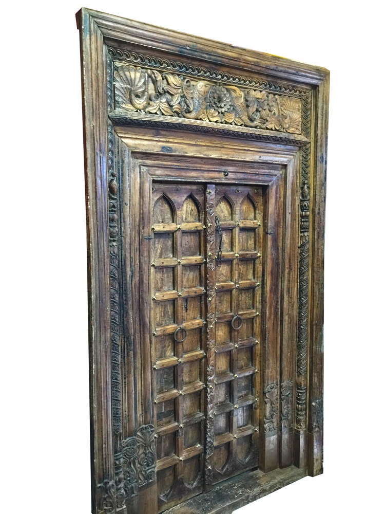 Antique Arched Door Hand Carved Indian Reclaimed Wood Double Doors ...