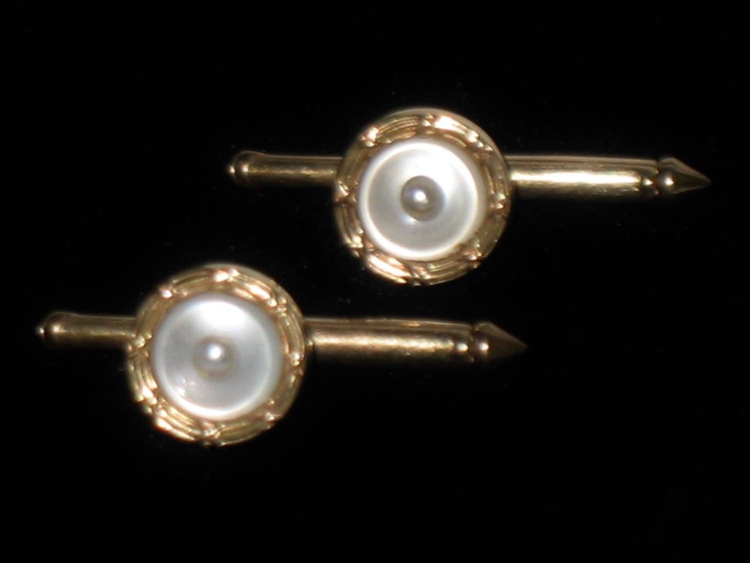 1900s Antique 14K Yellow Gold & Seed Pearl Spring-Loaded Cuff Links ...