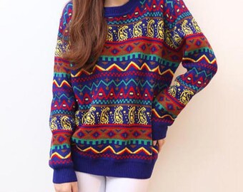 Hipster sweater, Mystery pattern Bright bold Color Mystery Vintage 1980 ...