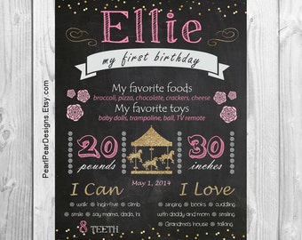 First Baby Birthday Chalkboard Stats Printable by PearlPearDesigns
