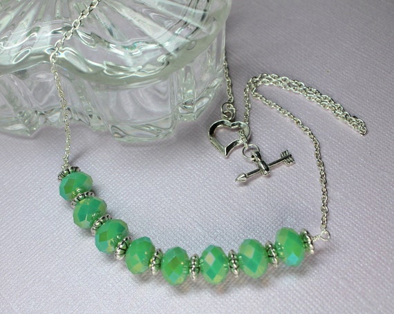 Green Crystal Necklace Crystal Bar Necklace by CaveGemstones
