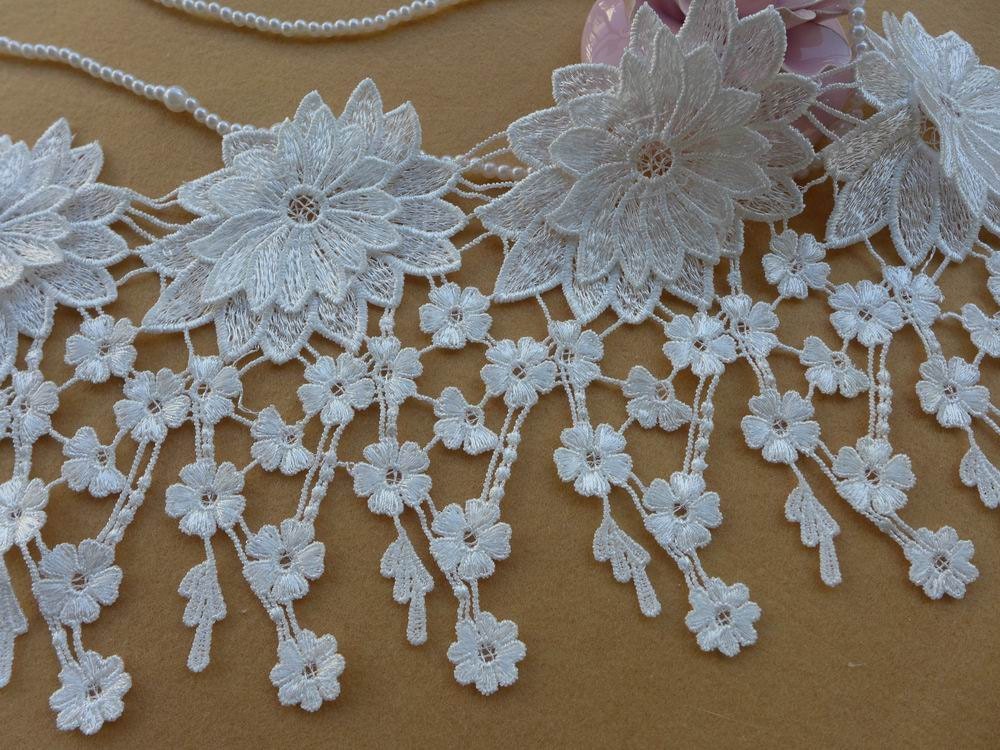 White Venise Fringe Lace Trim Flowers Tassel Fringe Trim