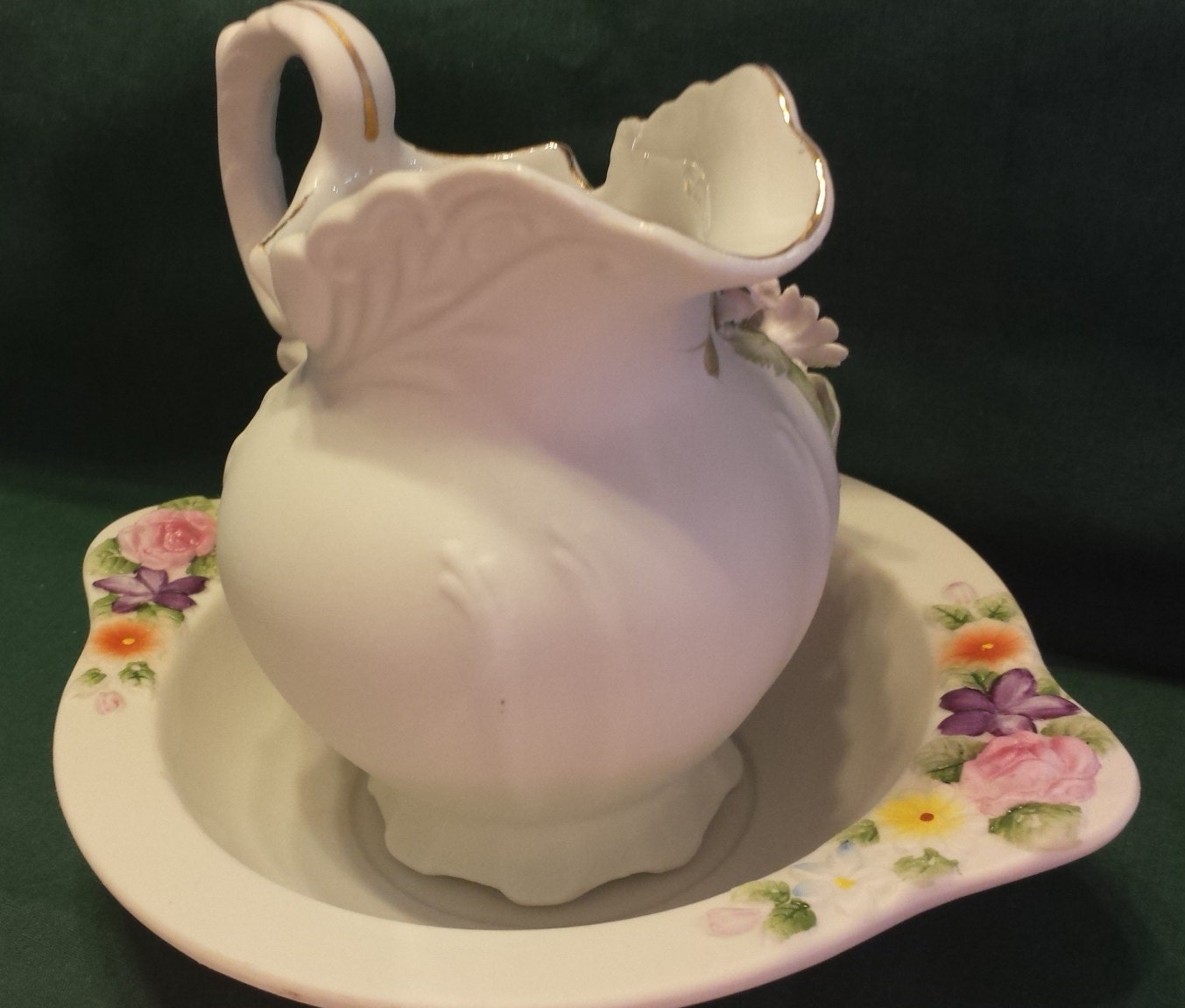 Lefton China pitcher and bowl KW3221 hand painted Japan