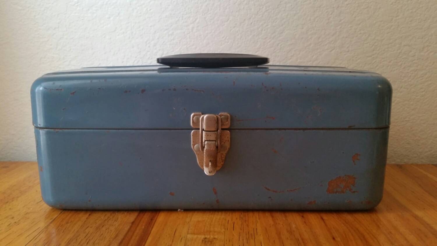 Blue Tool Box, Tackle Box, Vintage Metal Box, Storage Box, Industrial ...