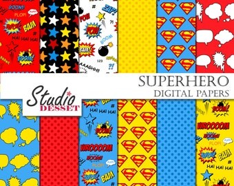 Superhero Digital Papers, Superman Comics, Super Hero, Stars, Polka Dot ...