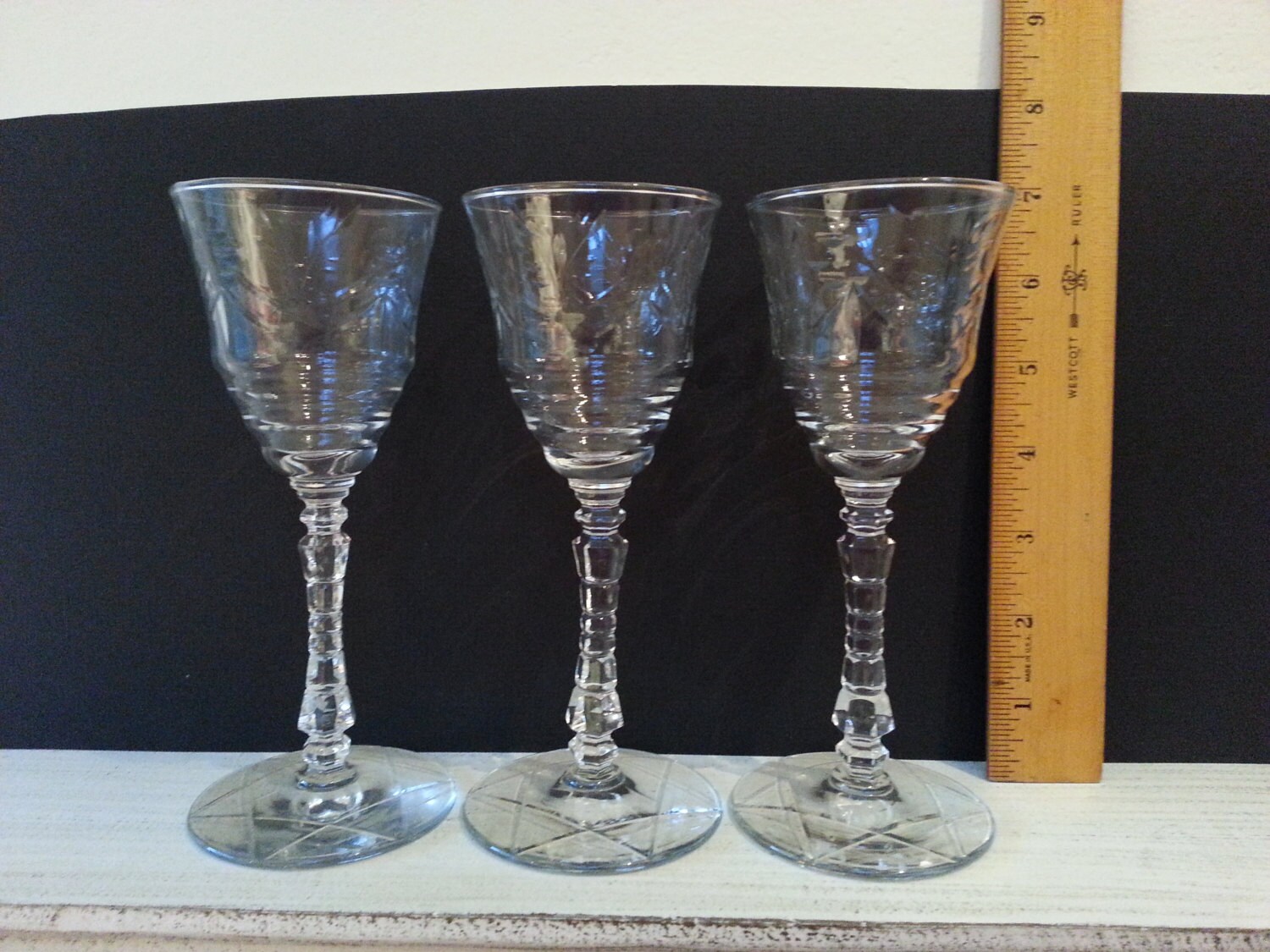 Vintage Lead Glass SHERRY GLASSES (3) 1950s Wedding Reception Cut Glass ...