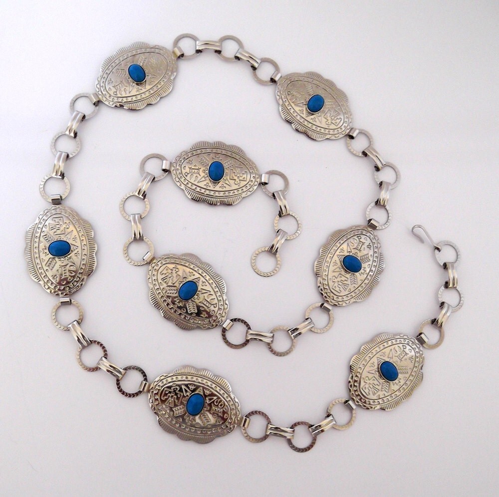 Oval Concho Link Belt with Faux Turquoise, 36 inch 91 cm, Native ...