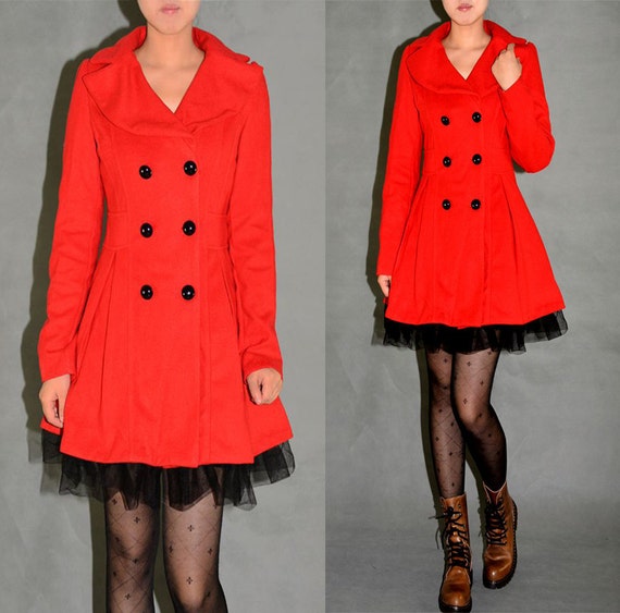 Double Breasted Wool Pea Coat Swing Coat Dress By Jessieclothing