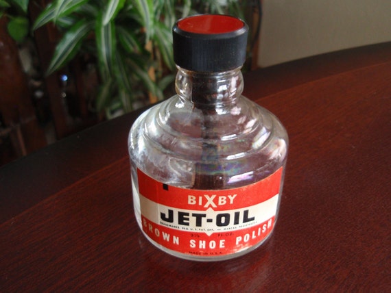 Bixby Jet Oil Brown Shoe Polish Glass Bottle by VintageMemories412