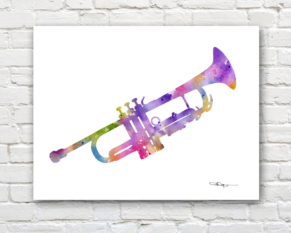 Trumpet Art Print Abstract Watercolor Painting Jazz Music