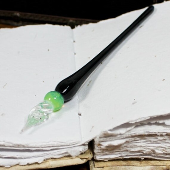 Hand Blown Glass Dip Pen Black And Slyme By Mulberrypaperandmore
