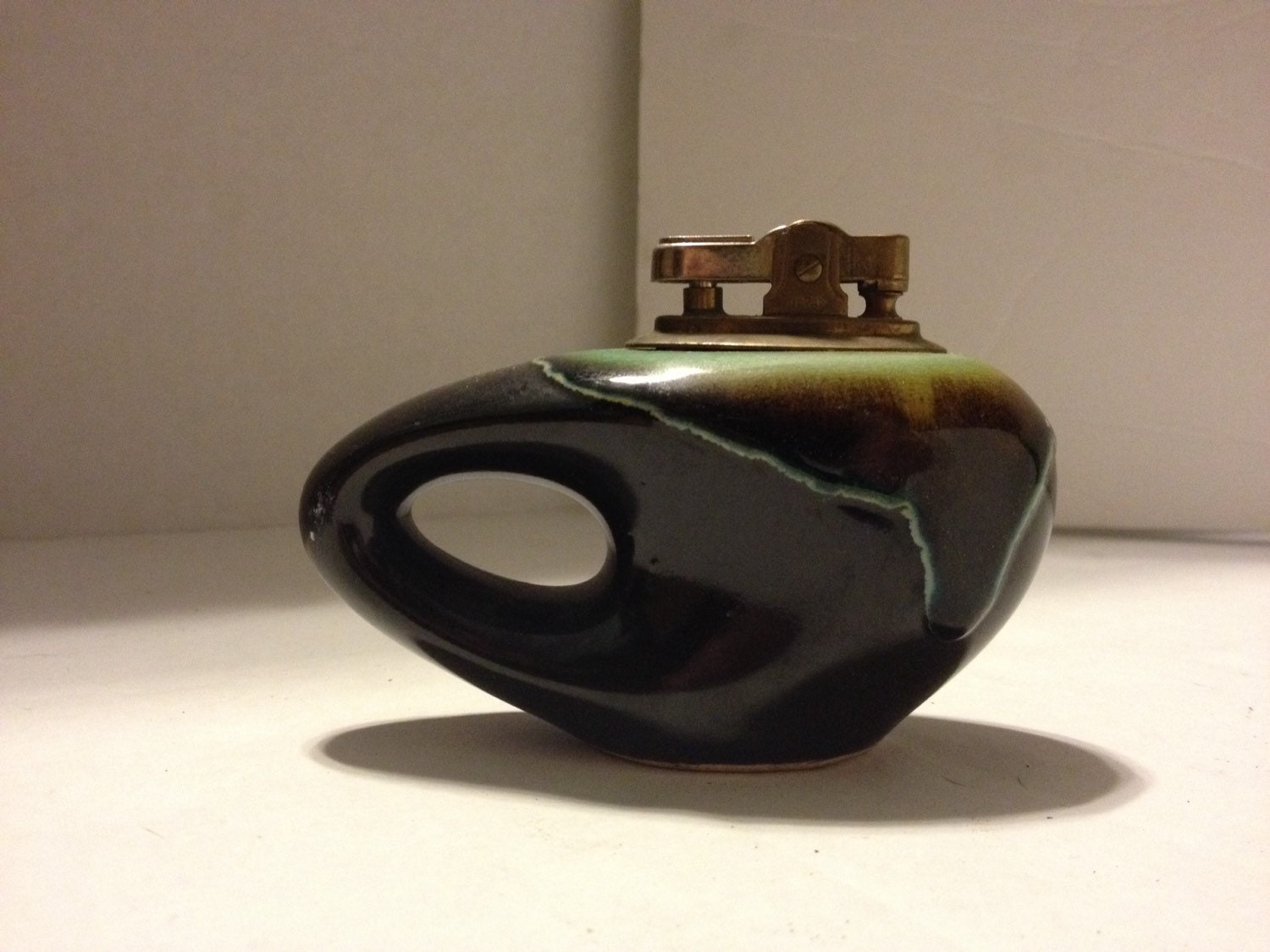 Vintage Japanese Drip Glaze Ceramic Table Lighter