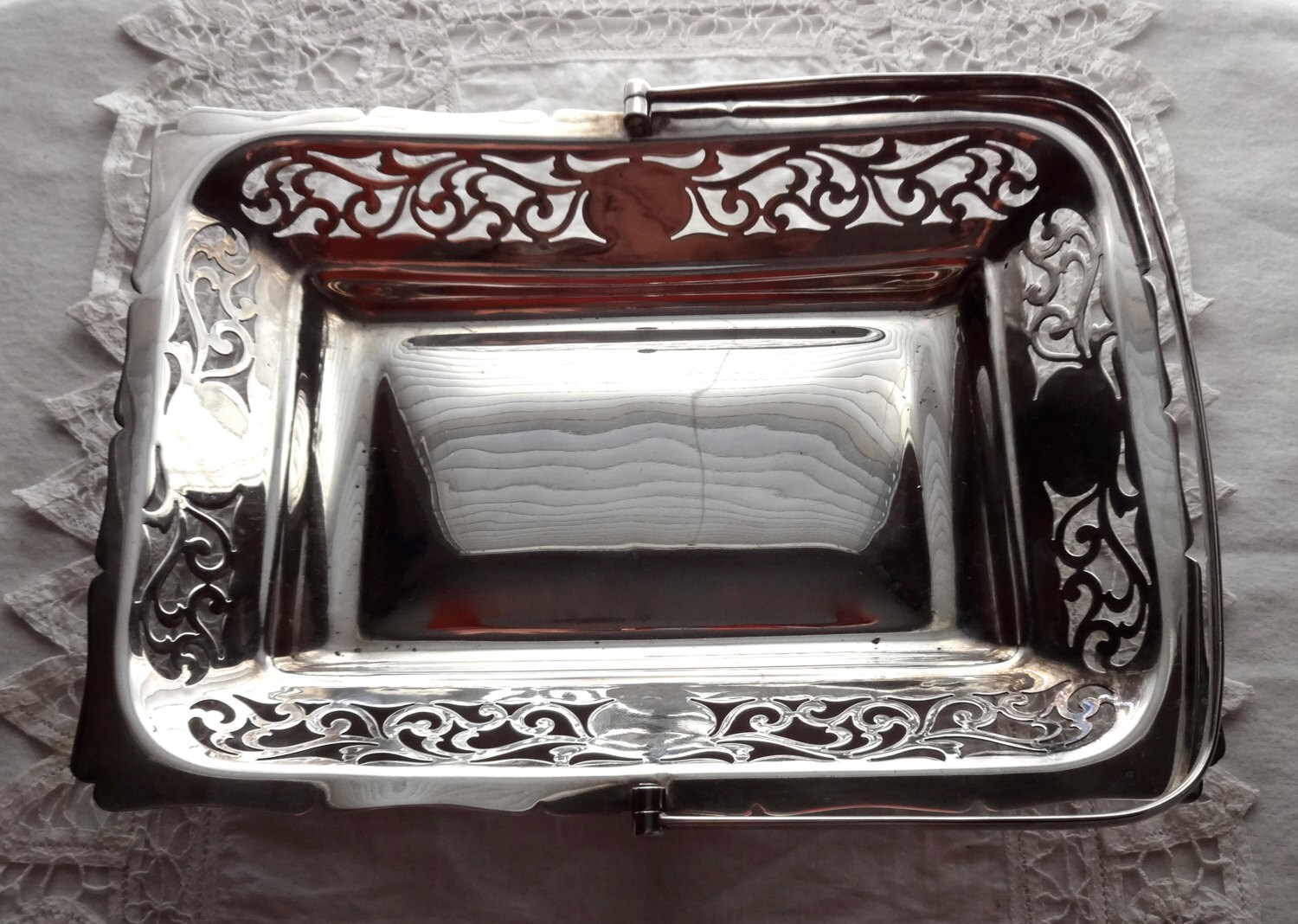 Beautiful Sterling Silver Plate Rectangular Serving Dish with Intricate ...