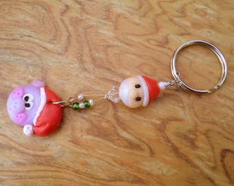 Christmas Keychain - Piglet and Santa Claus Keychain - Cute Polymer ...