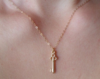 Tiny key necklace | Etsy