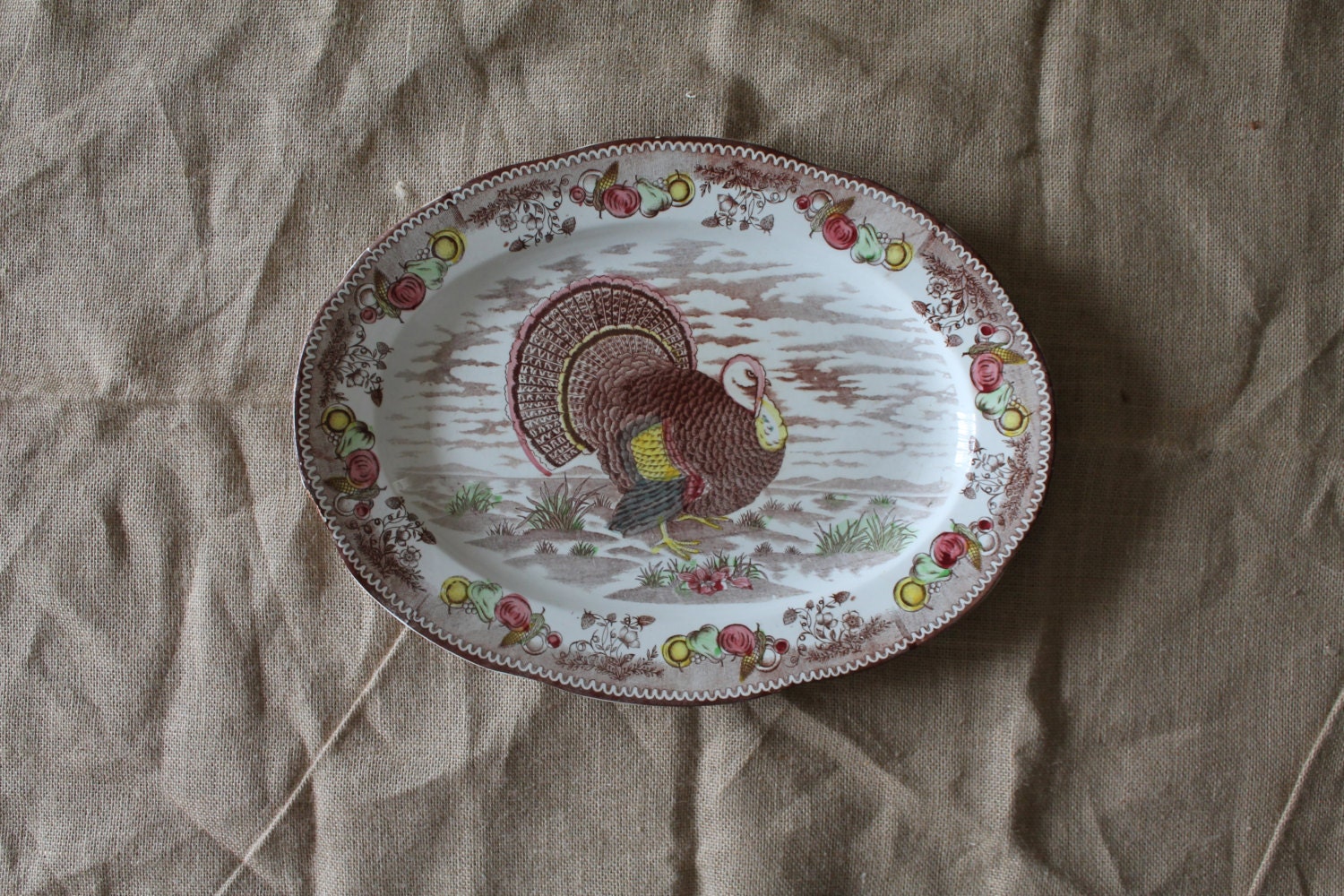 Brown Transferware Platter Turkey Platter Thanksgiving Platter Serving ...