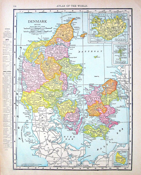 Items similar to 1914 Antique Map - Map of Denmark, Map of Norway and ...