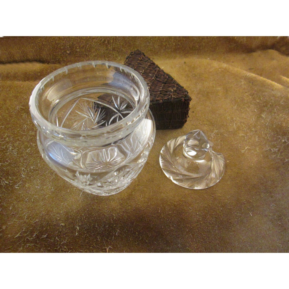 Cut Glass Covered Jelly Condiment Jar – Floral, Geometric, & Star ...