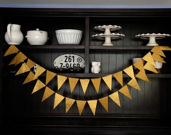 Mint Green Gold Ivory Triangle Flag Banner / Mint Green Gold