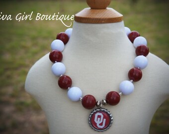 Girls Chunky Necklace - OU Sooners- Bubblegum Bead Necklace - Boutique ...