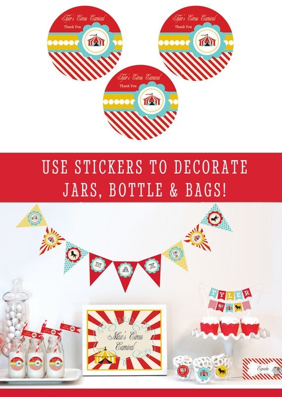 Items similar to Carnival Party Favors and Stickers Circus Party ...