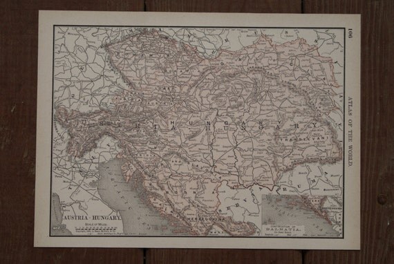 1886 Austria & Hungary Map Antique 1800s Map by TheWoodenEarth