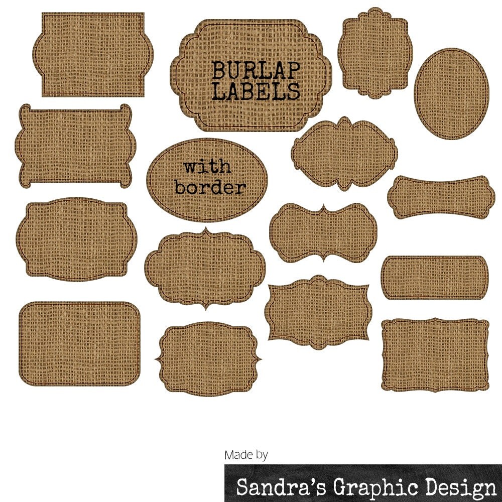 Tags clip art: “BURLAP TAGS” with 16 burlap with black border tags ...
