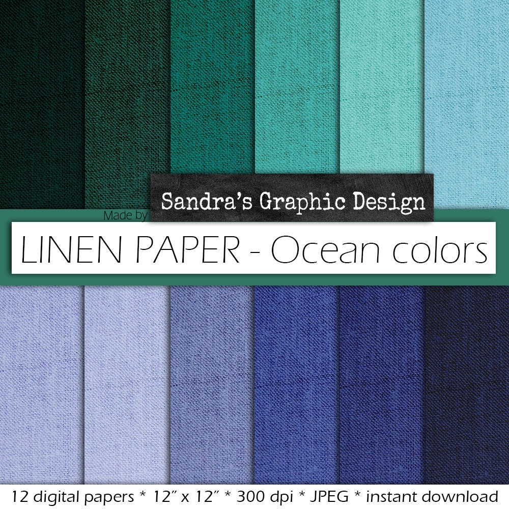 Linen digital paper: “LINEN” with linen pattern backgrounds in ocean ...