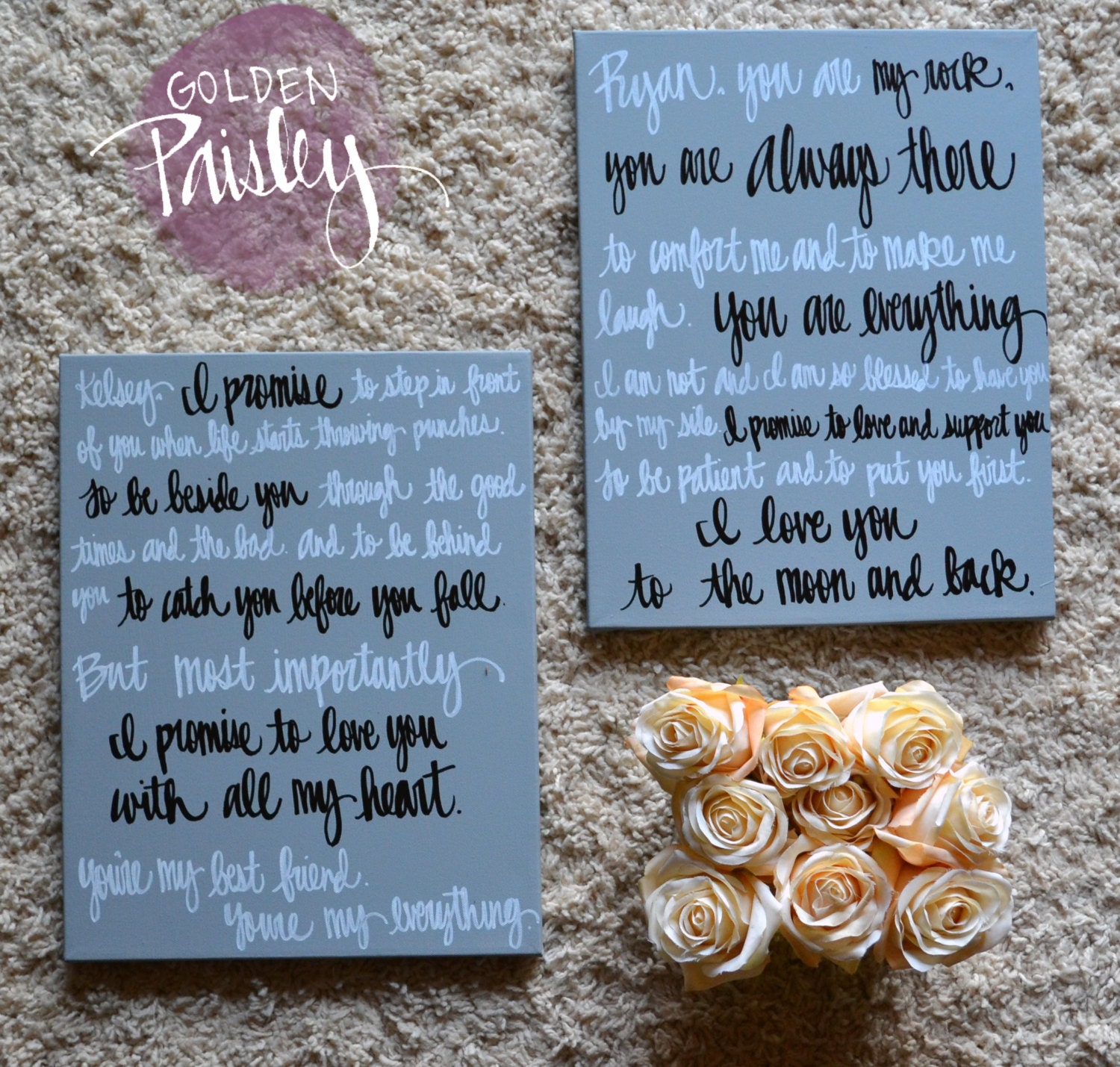 His & Hers Wedding Vow Canvas Art Paintings Hand Lettered Vows