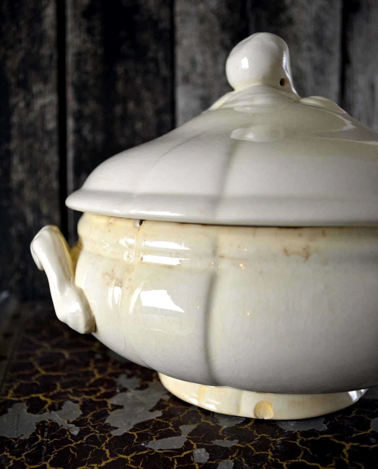 Antique french small Ironstone Tea Stained Creamware Soup Tureen ...
