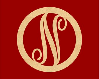 Circle Vine Monogram Wood Letter N Cutout Unfinished Initial Cutout ...
