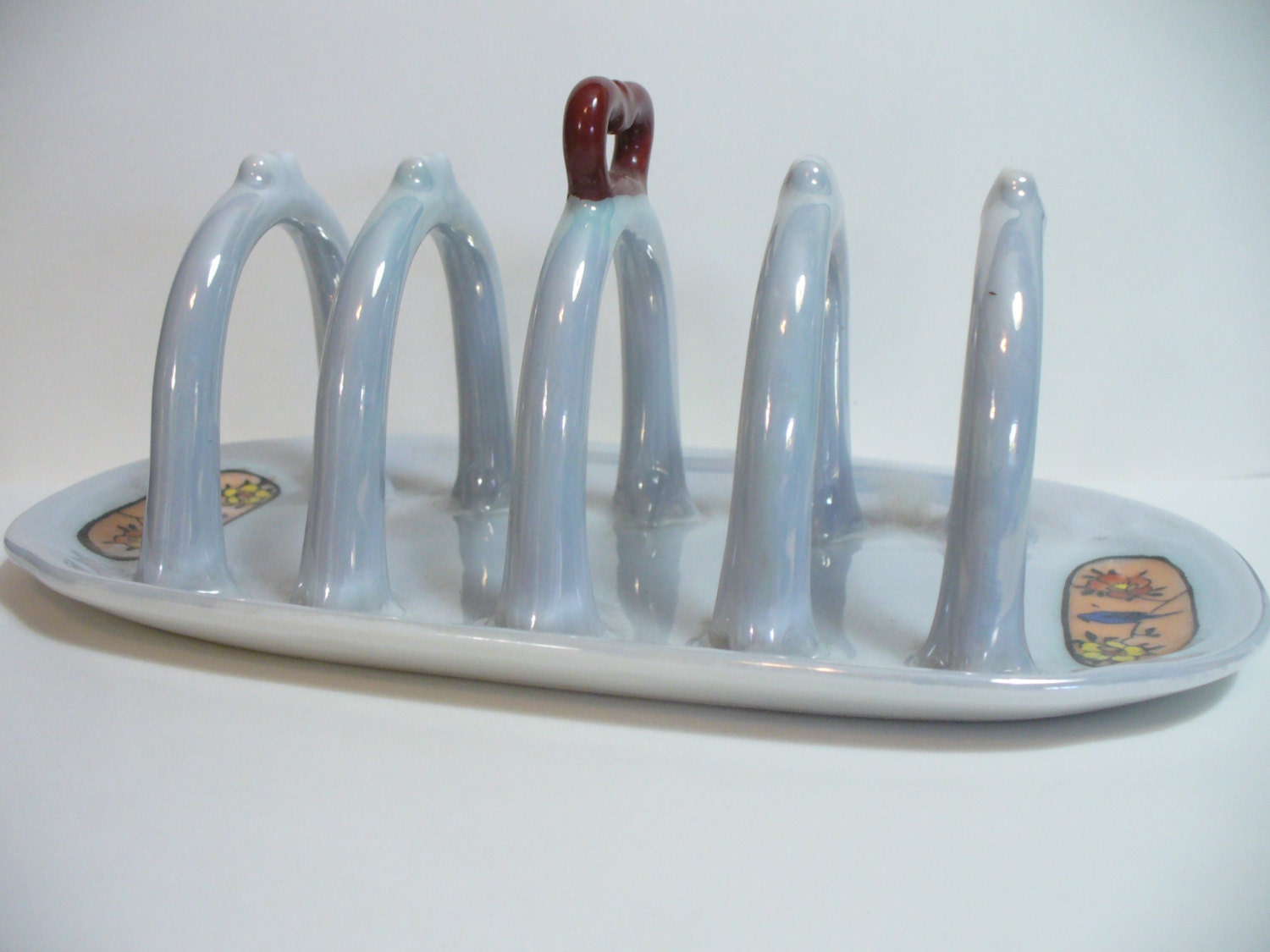 Vintage blue porcelain toast rack with birds – Japan lusterware – Hand ...