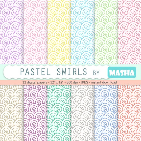 Items similar to Swirl digital paper: "PASTEL SWIRLS" swirl pattern ...