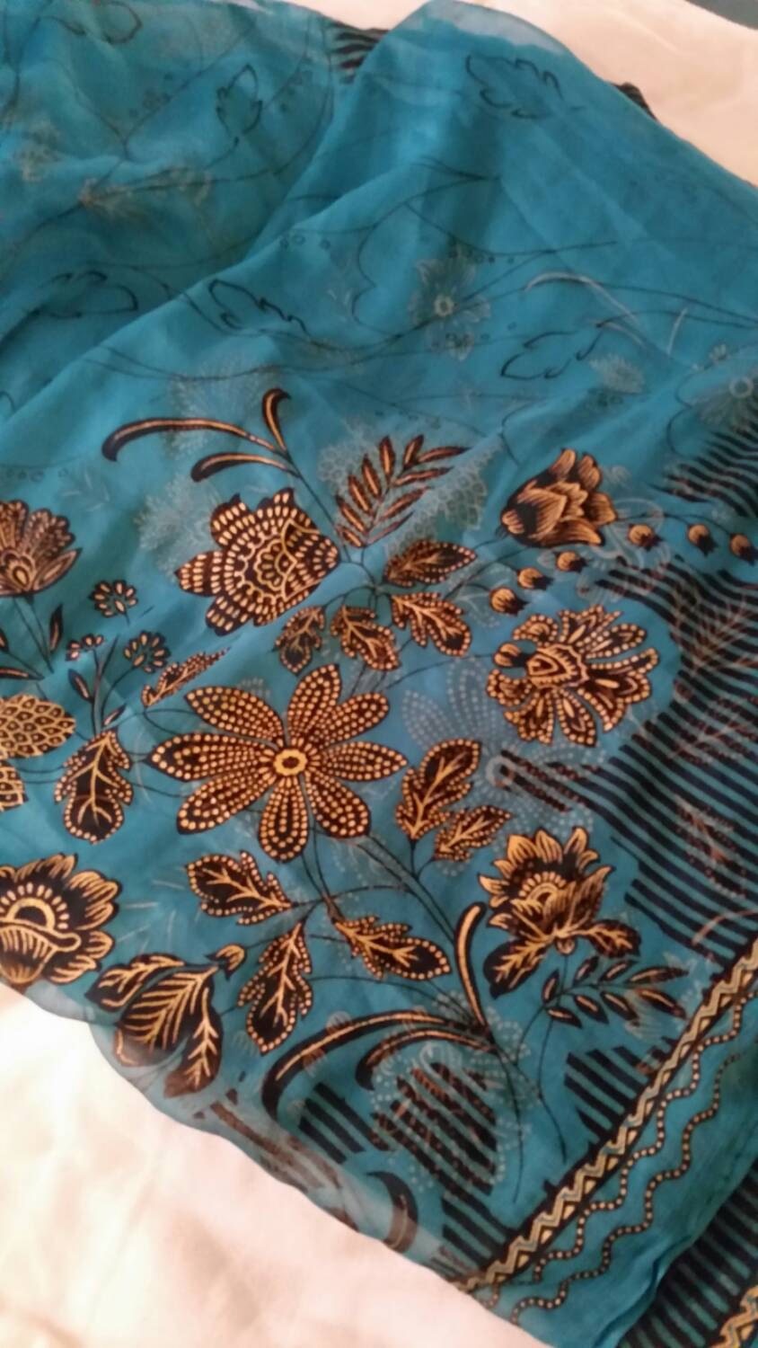 Teal Scarf with black and gold flowers – Haute Juice