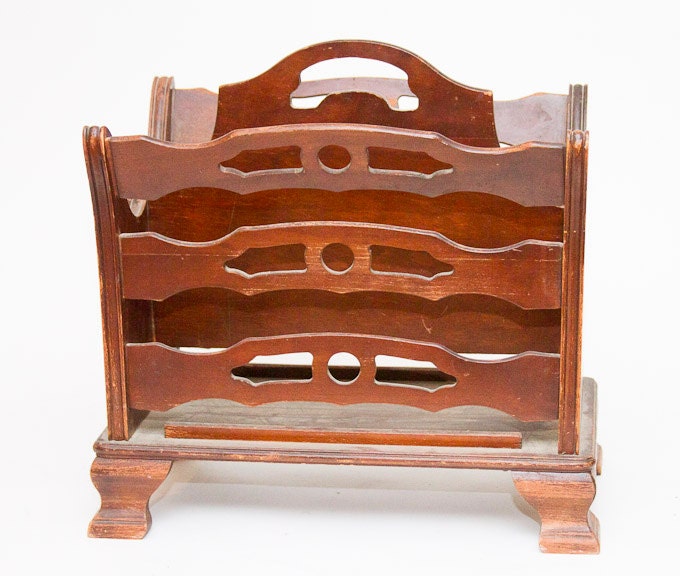 Mid Century Wood Magazine Rack Butler Magazine rack newspaper holder ...
