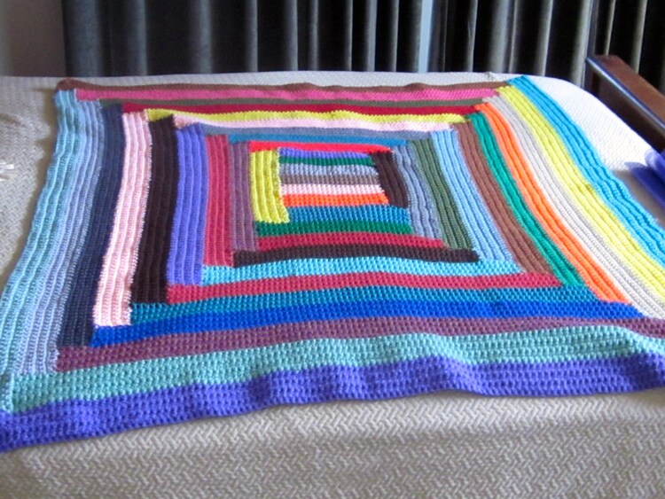 Handmade Crocheted Log Cabin Design Blanket 44 X by LeftoverStuff