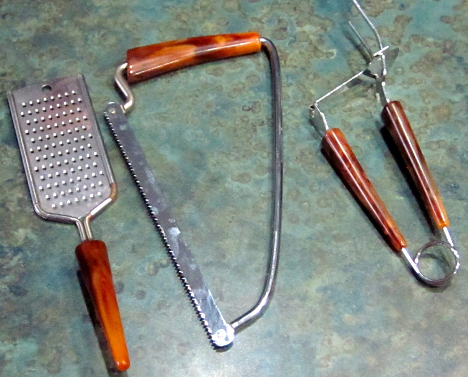 Bakelite Kitchen Utensils Meat Saw, Cheese Grater, Meat Serving Fork ...