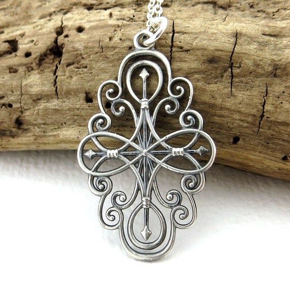 Sterling Silver Necklace Filigree Necklace Compass Rose