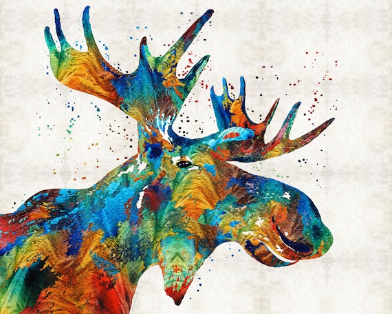 Colorful Moose Animal Art PRINT from Painting Big Game Animal