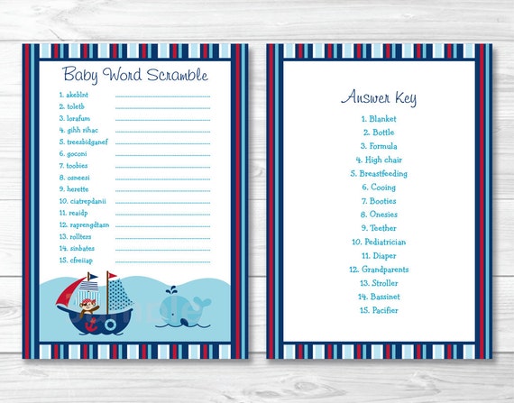 Nautical Baby Shower Word Scramble Game Nautical Baby Shower Whale 