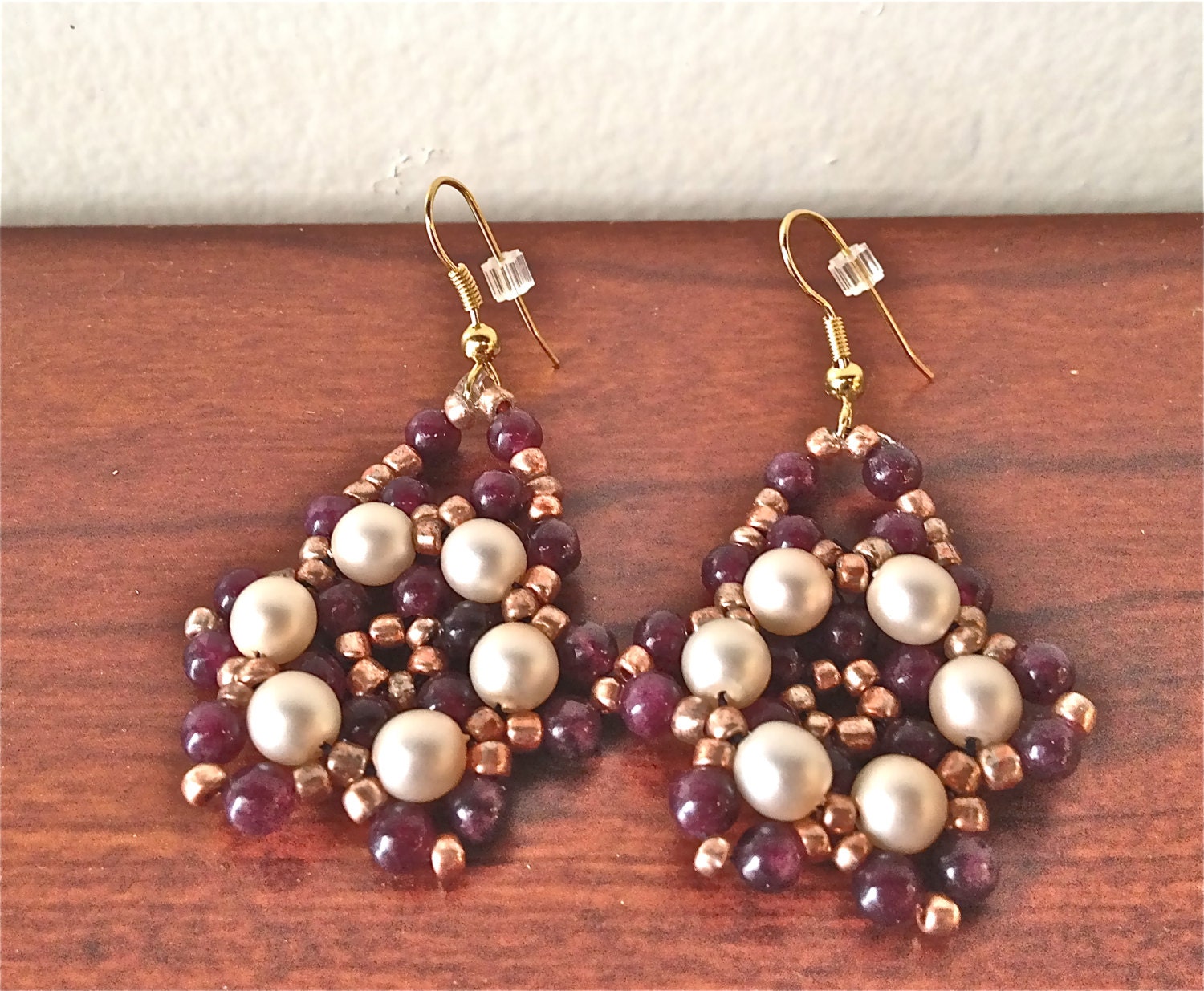 handmade beaded earring Drop dangle Garnet beaded Earrings