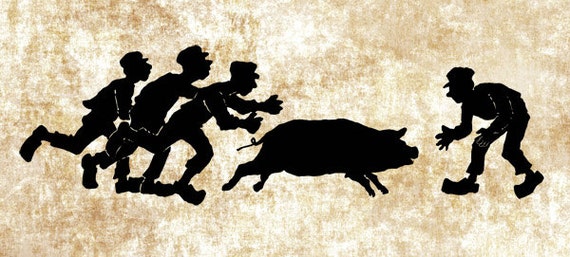 men chasing hog pig Printable Images by DigitalGraphicsShop