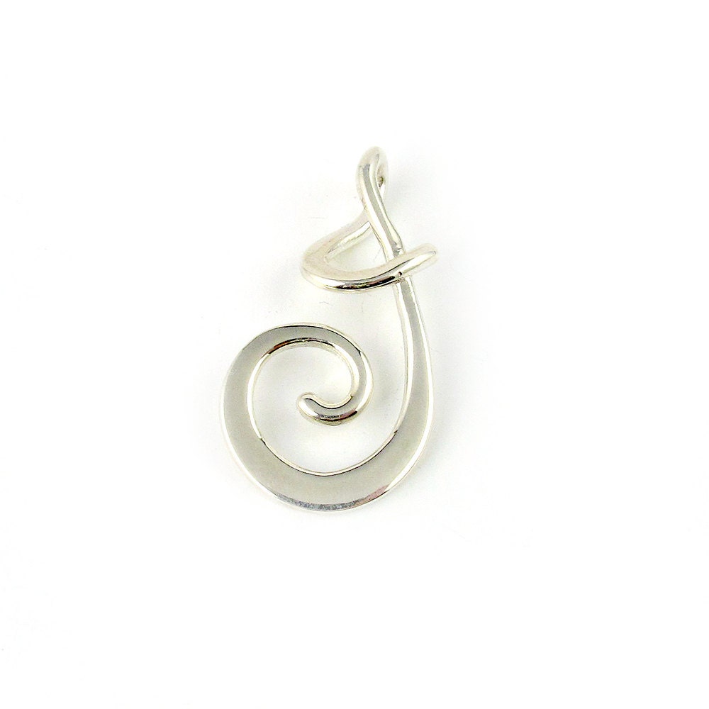 Large Calligraphy Initial Necklace In Sterling Silver