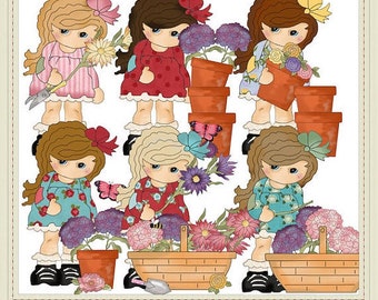 4 DAY SALE Pretty Mitzi Girl Flower Garden Clip Art Graphics by Cheryl ...