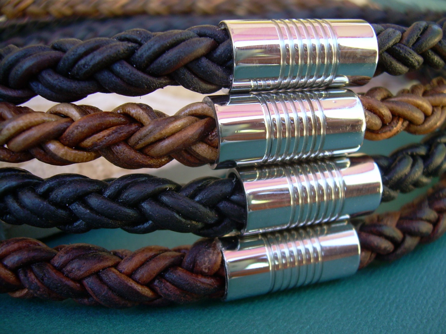 Thick Braided Leather Necklace for Men Stainless Steel