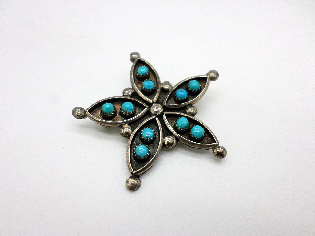 Vintage Turquoise Star Brooch Pin Native American