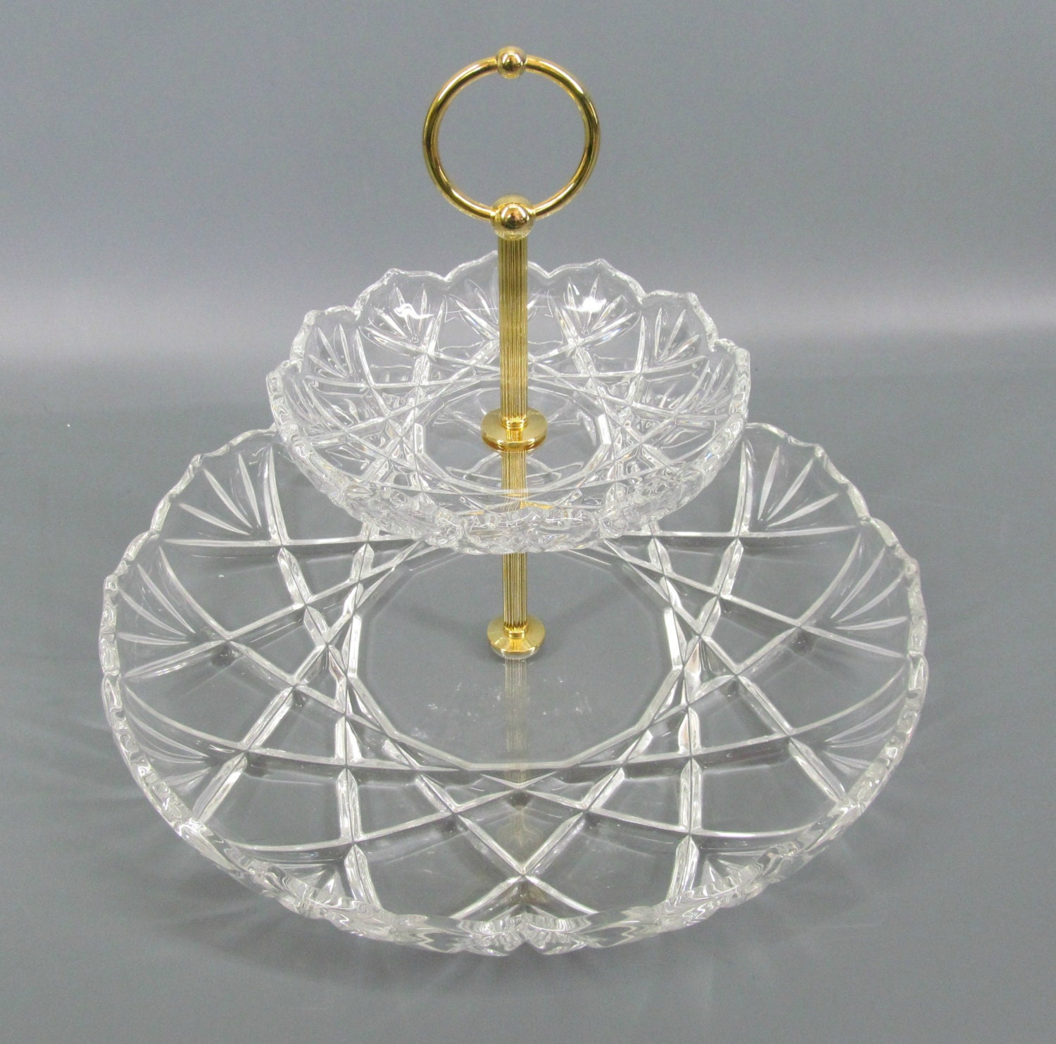 Vintage Crystal Glass Two Tier Tiered Serving Plate Platter #2….Perfect ...
