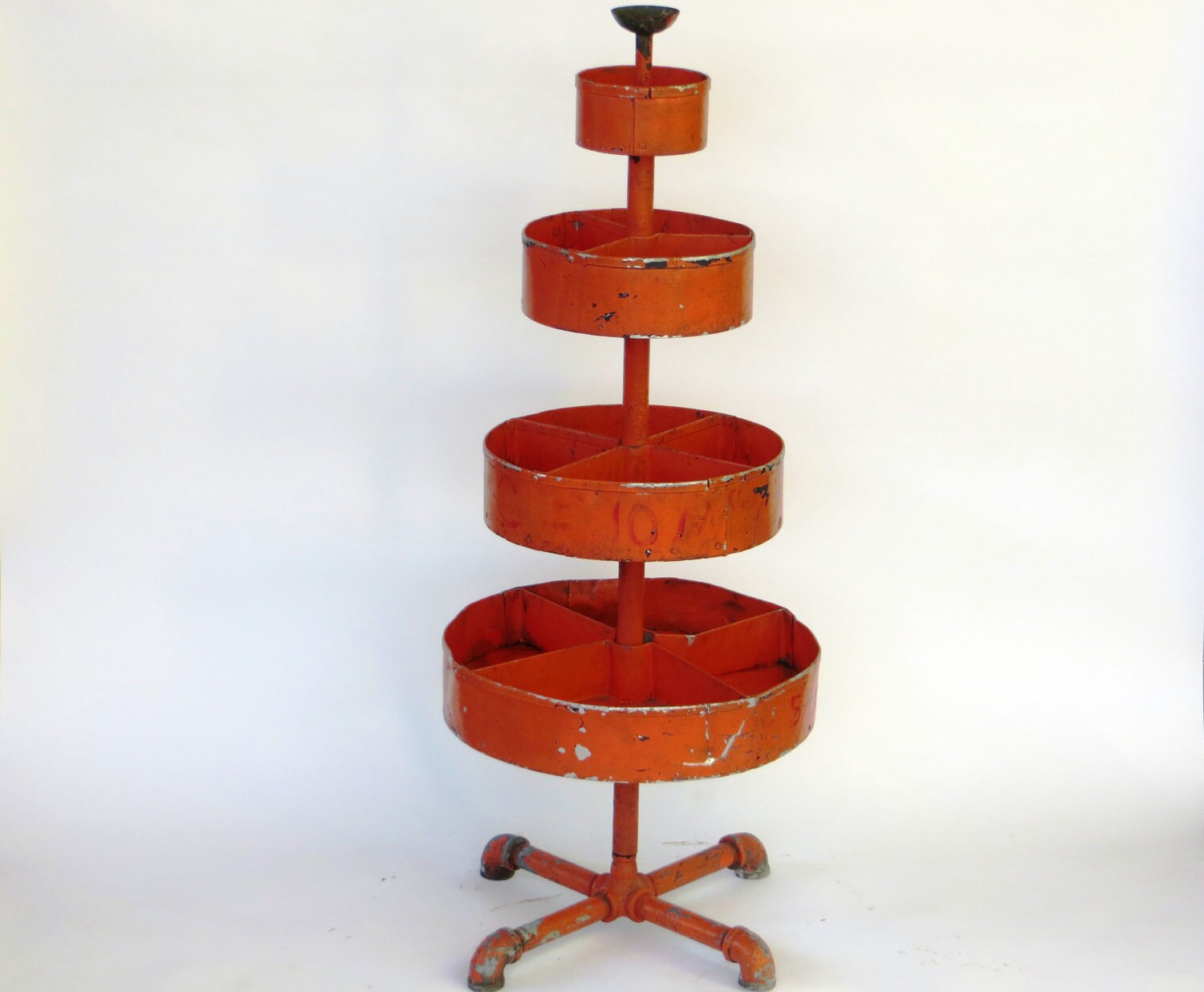 Homemade Orange Rotabin Spinning Hardware Stand: Unusual, Rustic, Wood ...