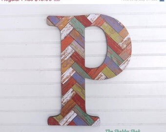 ON SALE Chevron / Weathered Wood/ Turquoise / Letter P / Wall Wood ...